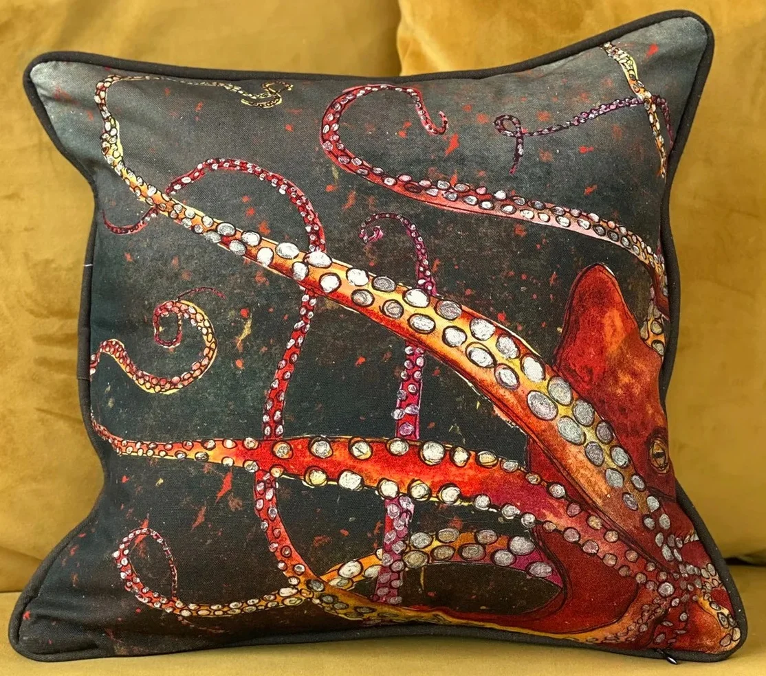 Red Octopus Cushion - Shore Coastal